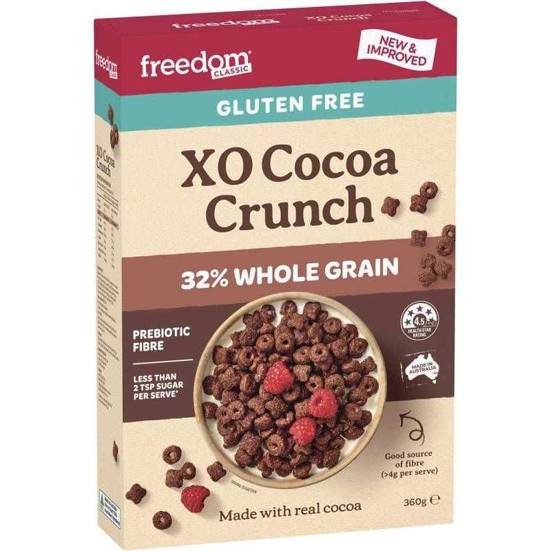 Freedom Cocoa Chocolate Crunch Gluten Free GF Breakfast Cereal 360g