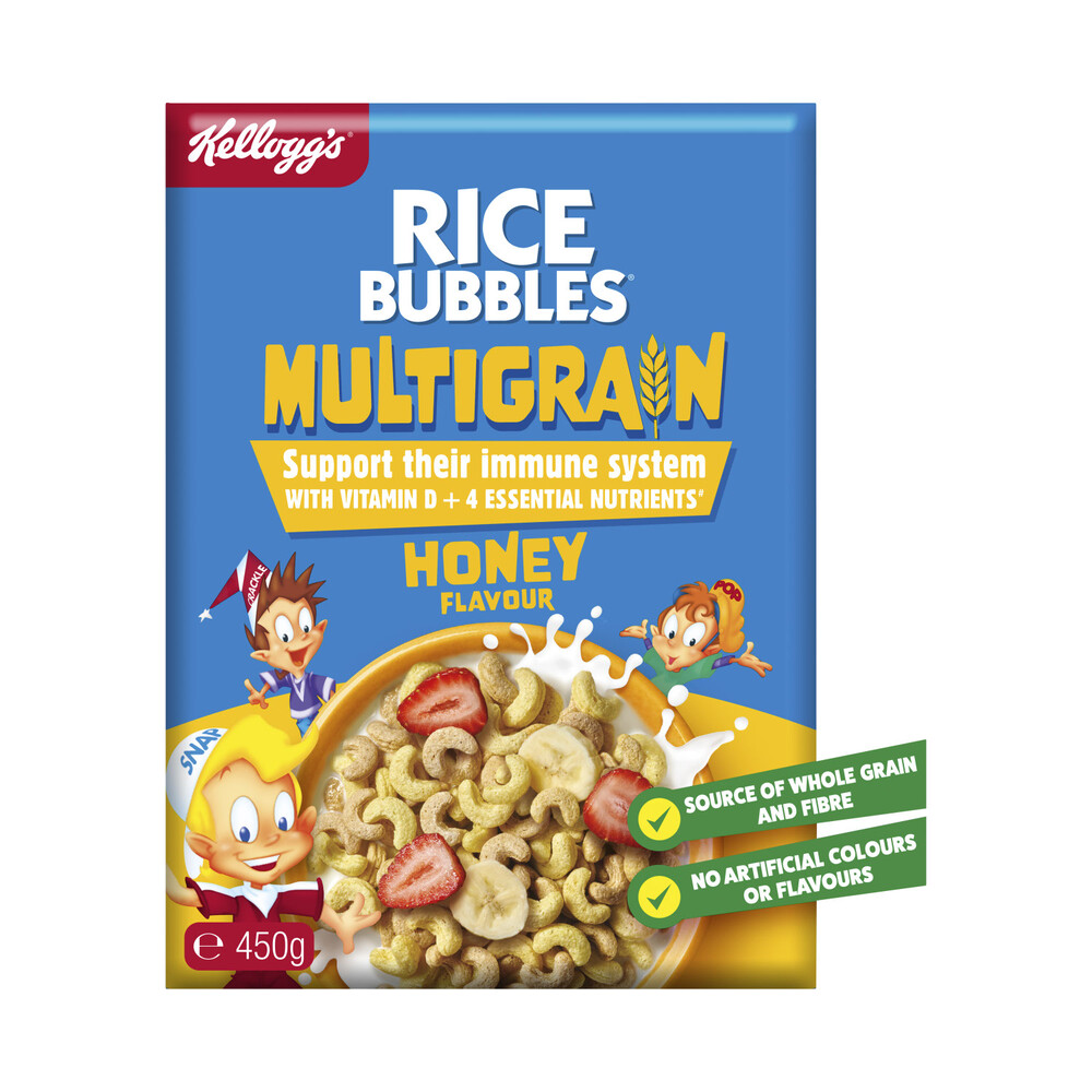 Kelloggs Rice Bubbles Breakfast Cereal Multigrain Honey Flavour 450g