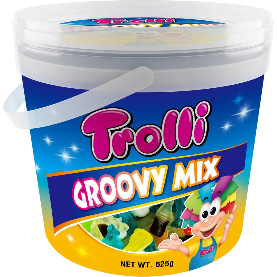 Trolli Sweet Chewy Gummy Groovy Mix Variety Candy Bucket Tub 625g
