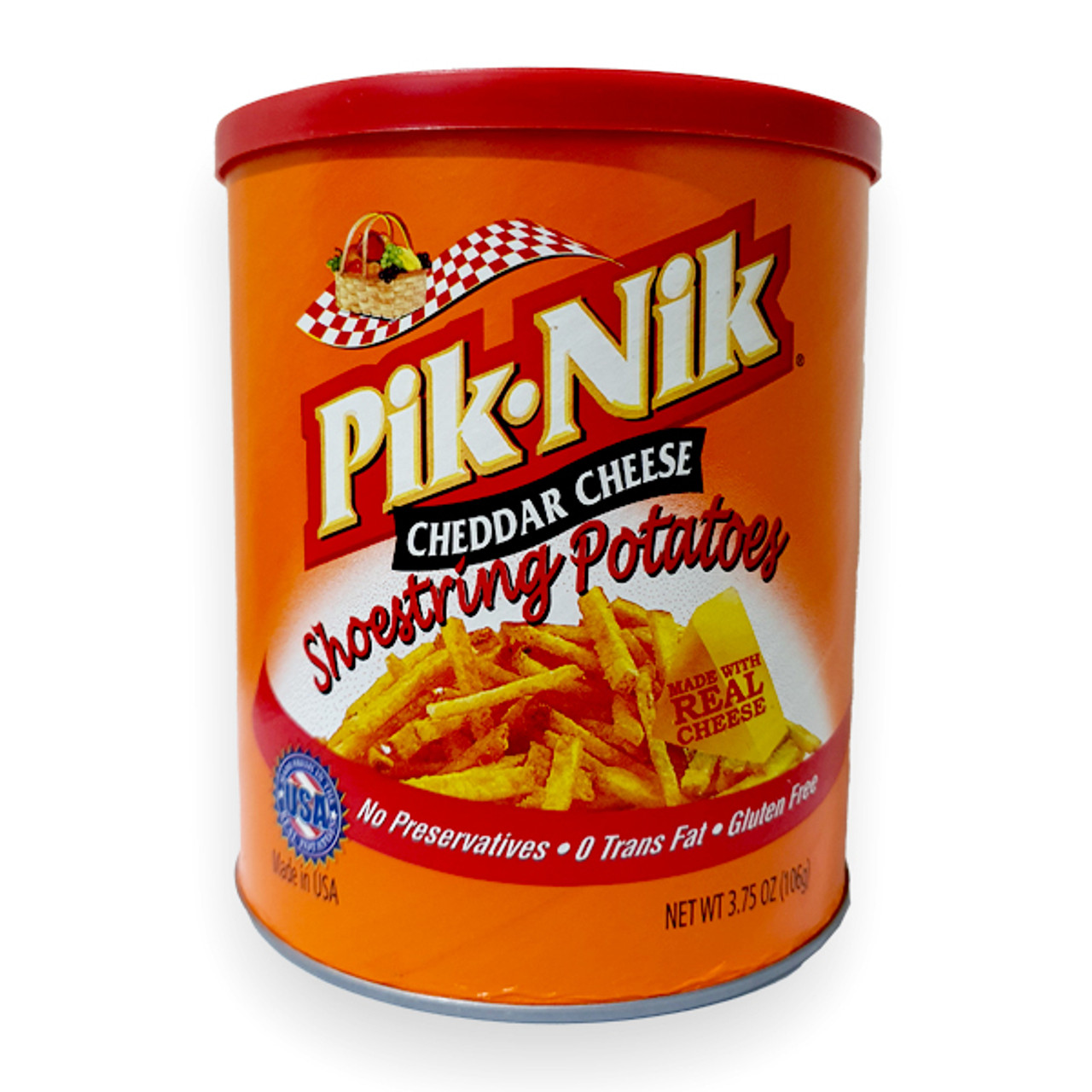 Pik Nik Cheddar Cheese Shoestring Potato Chips Fries Can 106g
