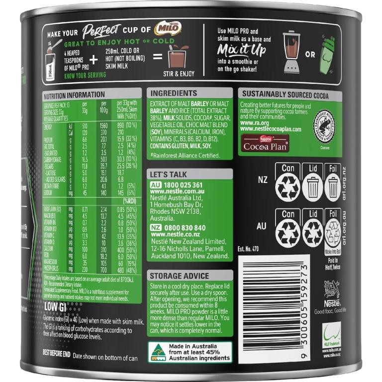 Nestle Milo Pro Chocolate Milk Powder High Protein Tub 440g