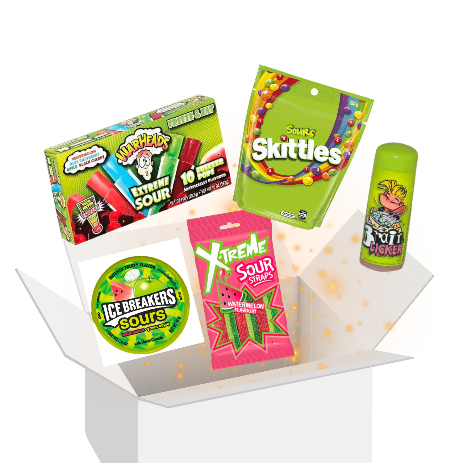 Sour Treats Gift Box Bundle Warheads Brain Licker Ice Breakers Xtreme ...
