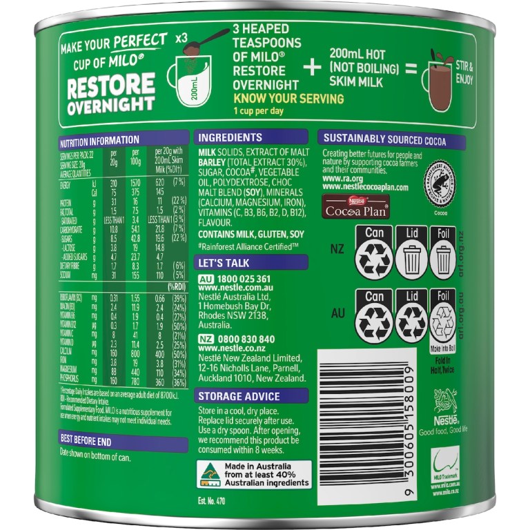 Nestle Milo Restore Overnight Chocolate Drink Powder 440g