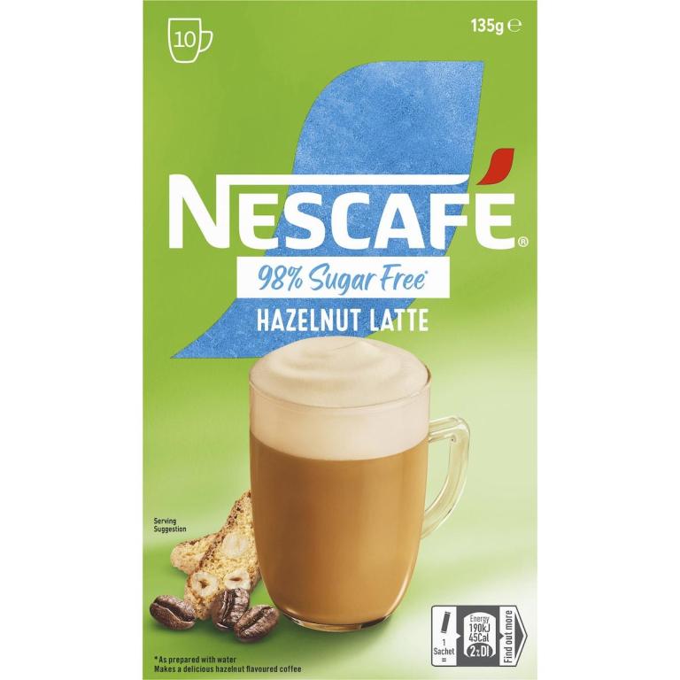 Nescafe Sugar Free Hazelnut Latte Coffee Sachets 10 Pack