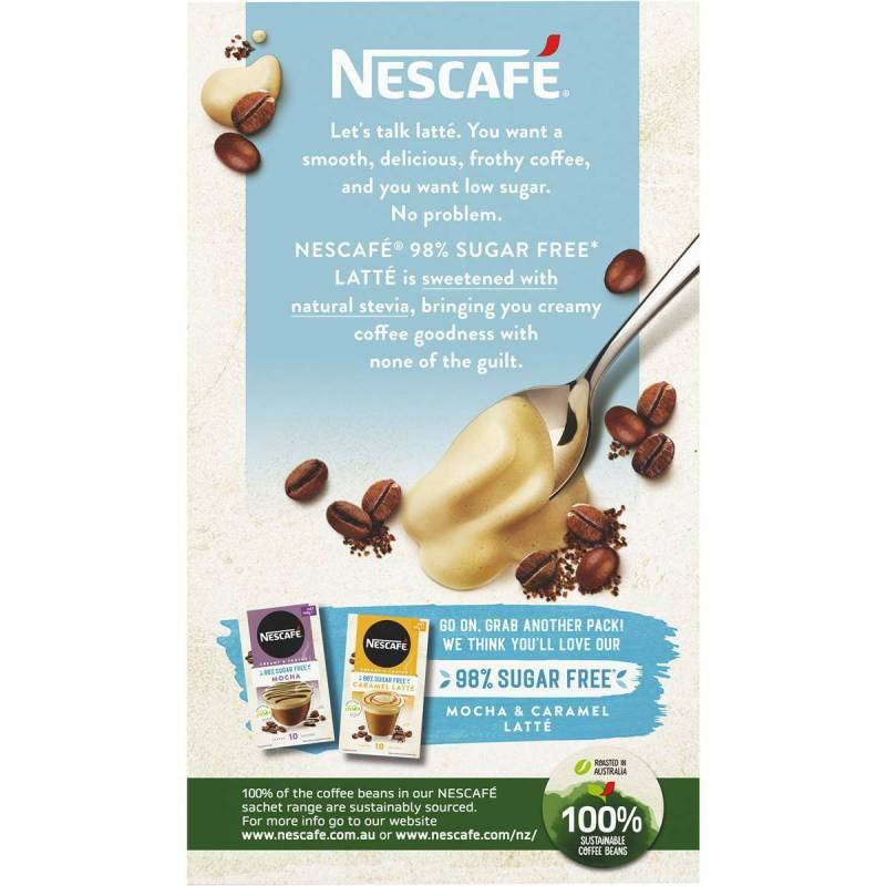 Nescafe Coffee Sugar Free Latte Sachets 10 Pack